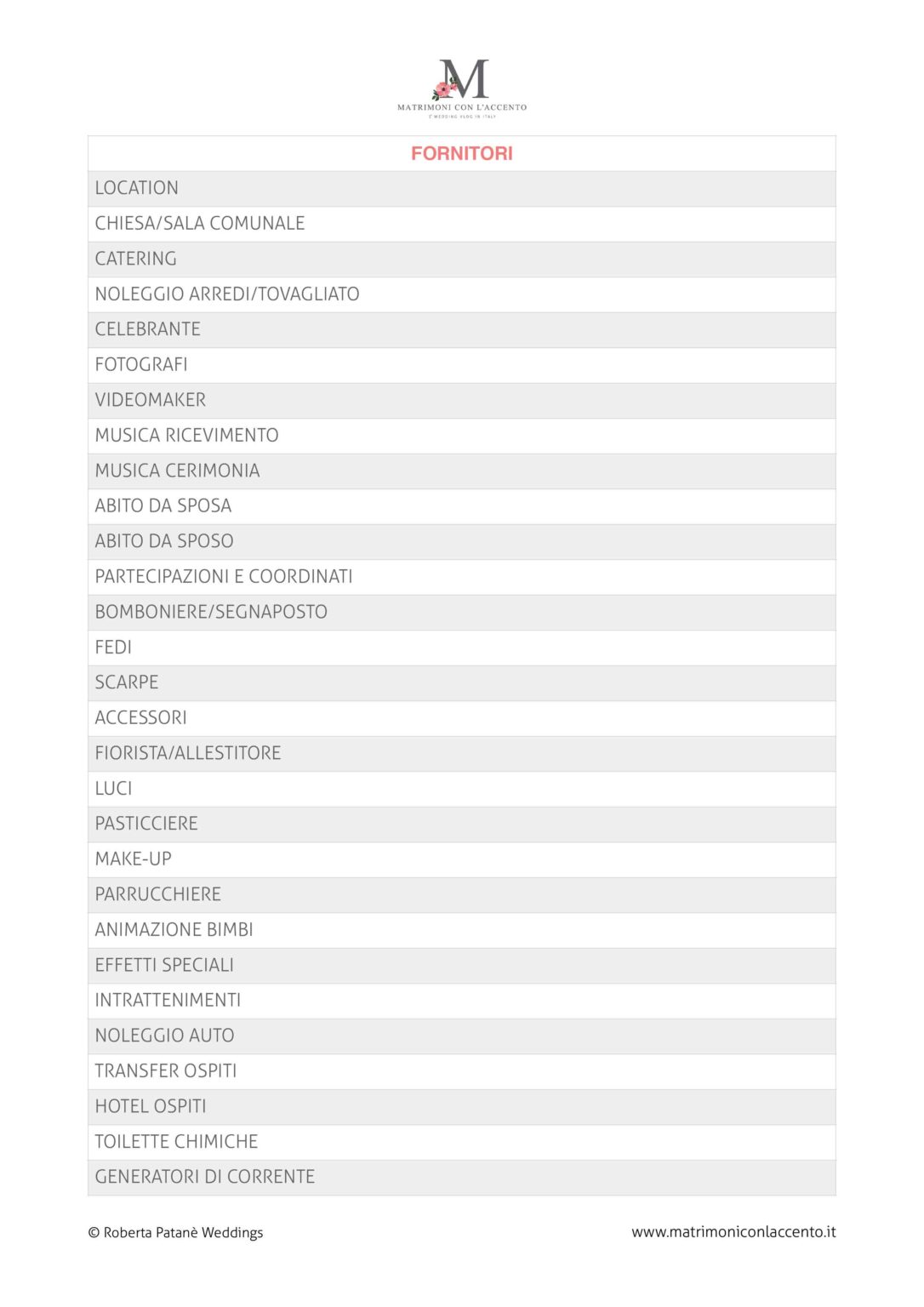 La lista definitiva per organizzare un matrimonio